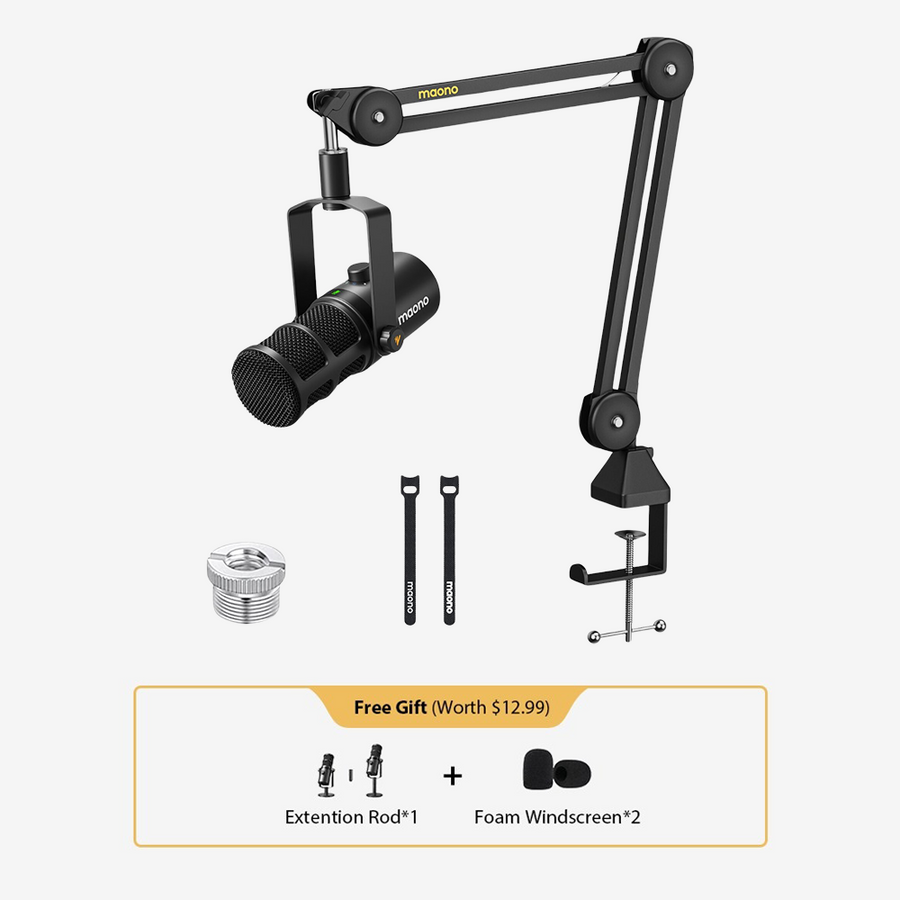 MAONO PD400XS USB/XLR Dynamic Podcasting Microphone Set with boom arm